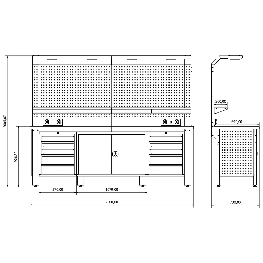 Établi Bullram avec 10 tiroirs et armoire